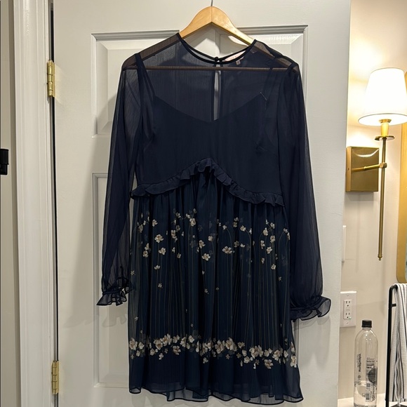 Ted Baker | Dresses | Ted Baker Blue Sheer Pleated Midi Dress | Poshmark